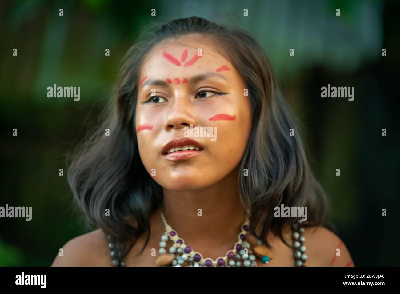 Peruvian girl dressed in traditional celebratory garb meets visitors ...
