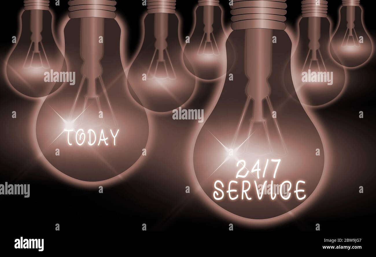 Word writing text 24 Or7 Service. Business photo showcasing providing ...