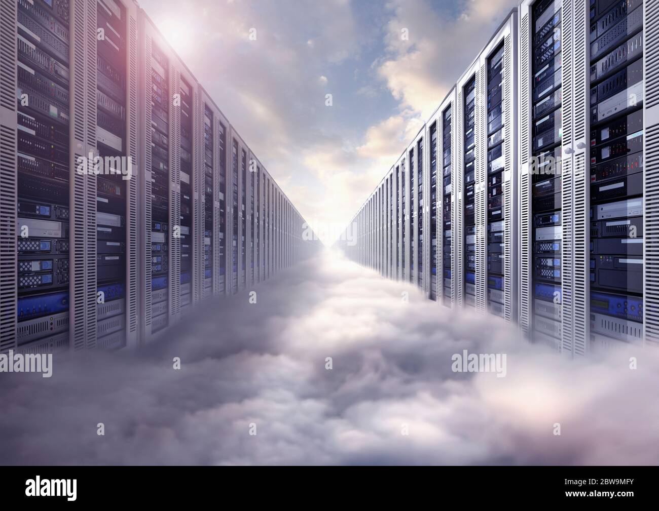 Composite image of computer servers and clouds Stock Photo - Alamy
