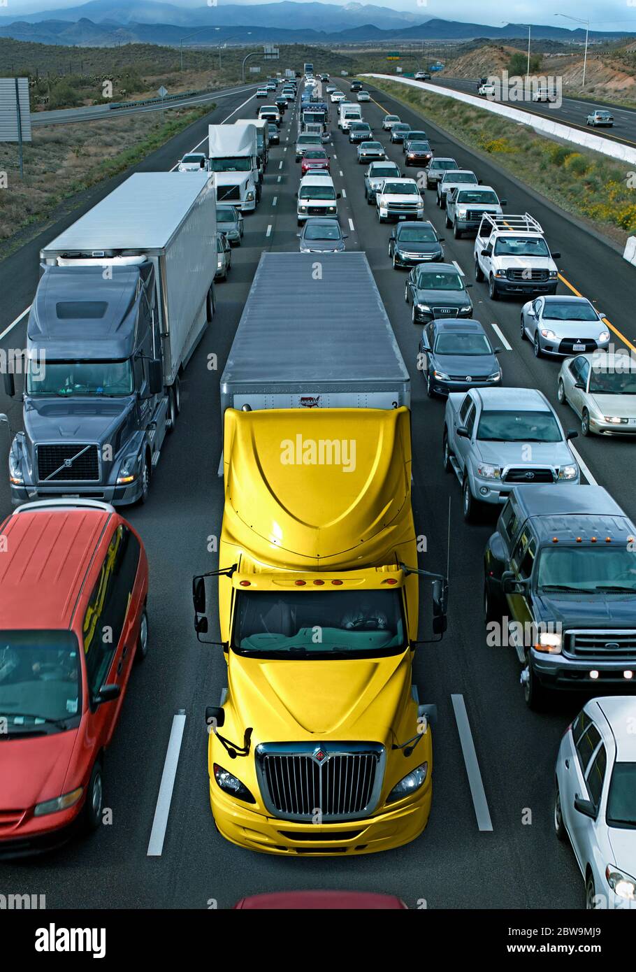 USA, Michigan, Trucks in traffic jam on highway Stock Photo - Alamy