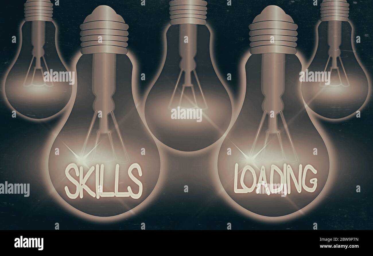 Writing note showing Skills Loading. Business concept for points out the degree of difficulty ...