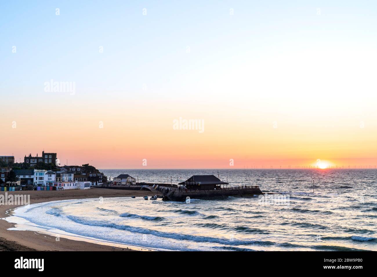 Overhead view at high tide of Of Viking Bay beach at Broadstairs with ...
