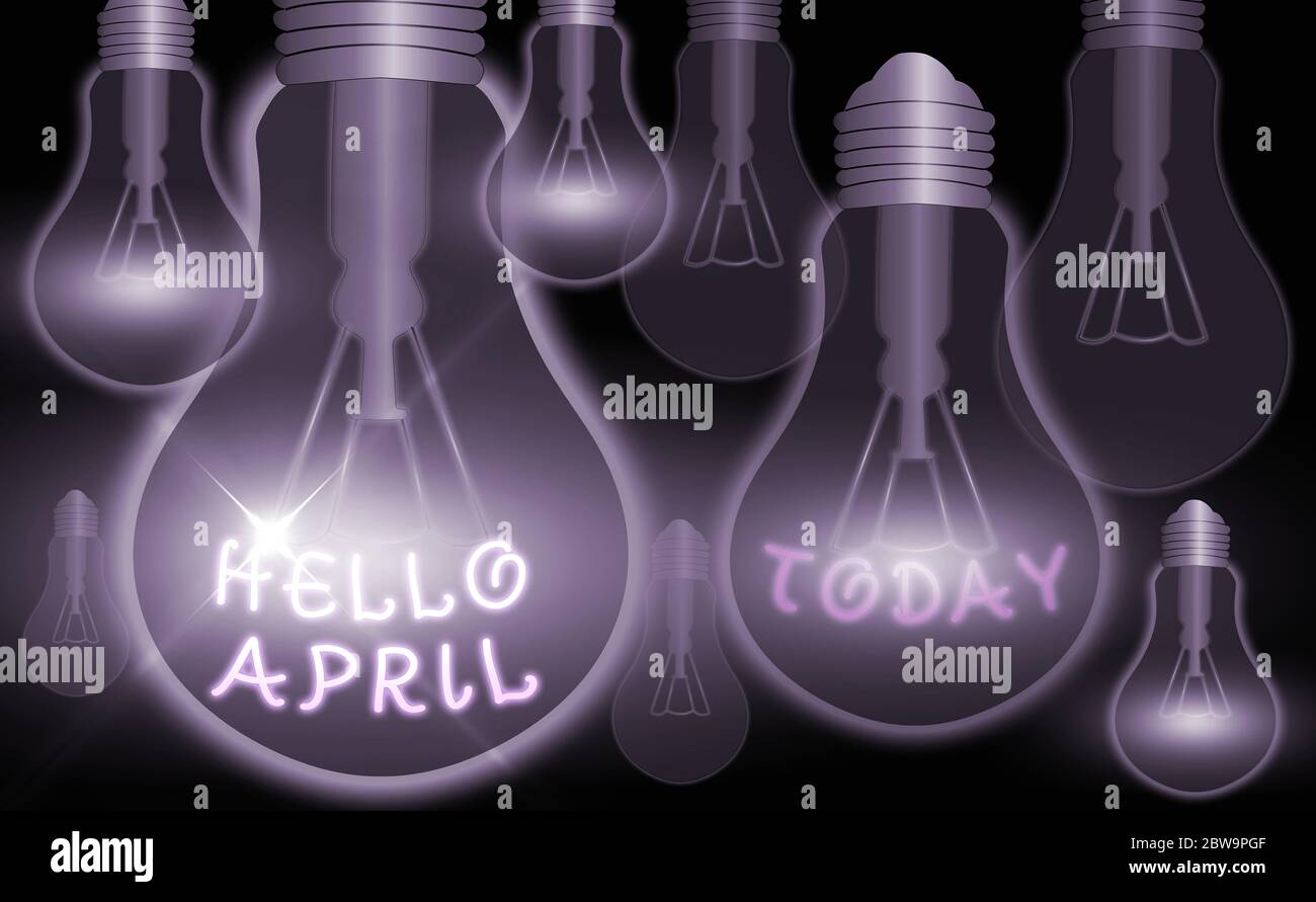 Handwriting text Hello April. Conceptual photo a greeting expression ...