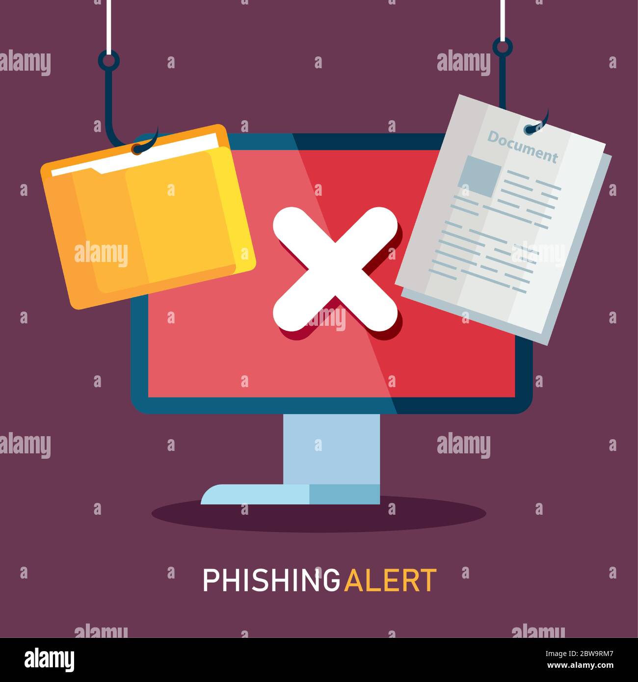data phishing hacking online scam concept, with computer and icons hook ...