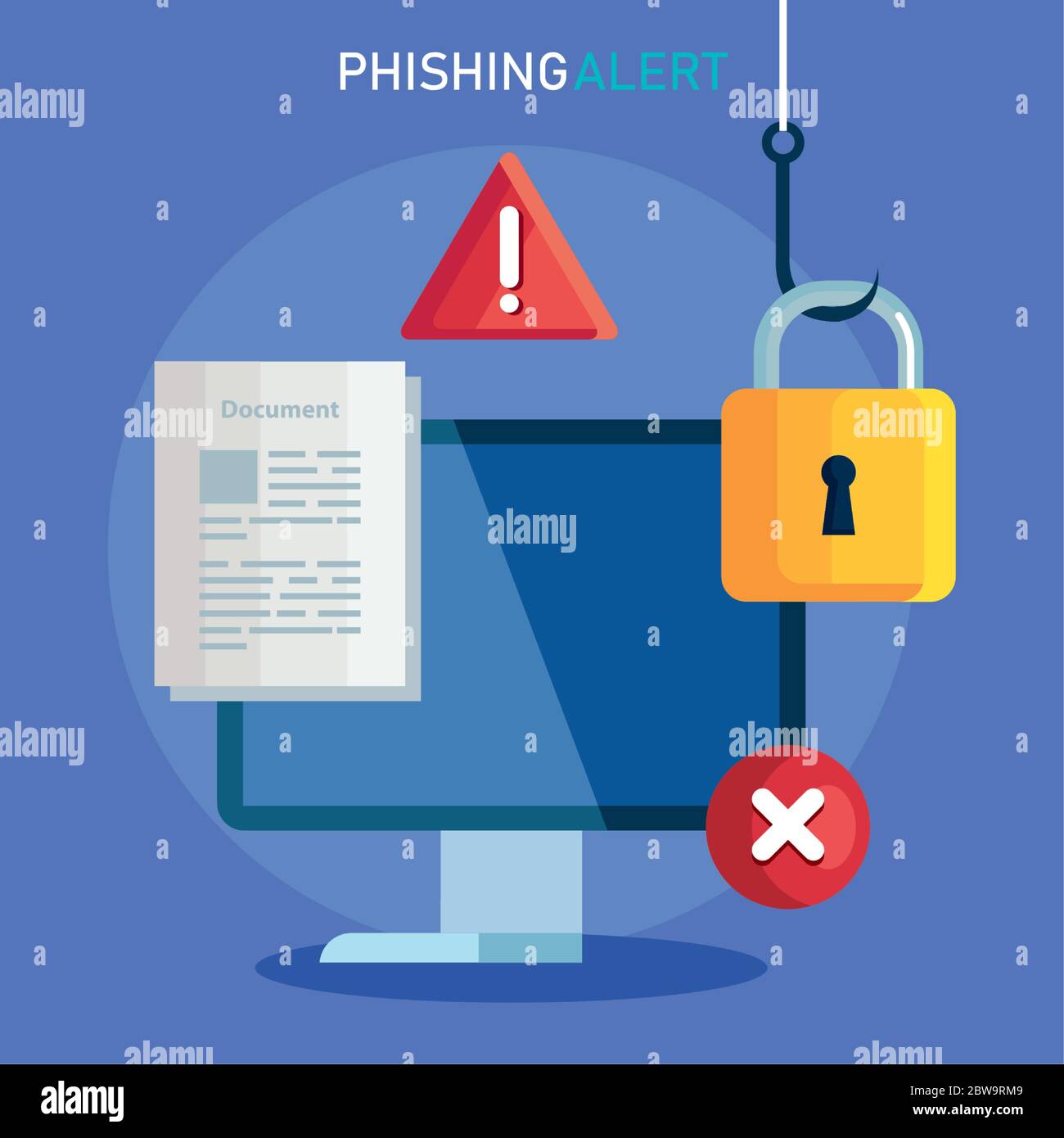 data phishing hacking online scam concept, with computer and icons hook ...