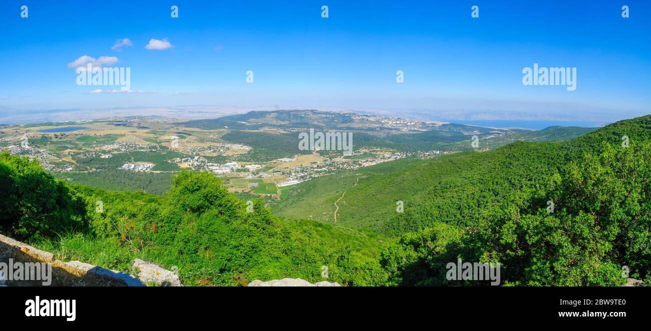 Panoramic landscape from Mount Meron in the upper Galilee, with the Sea ...