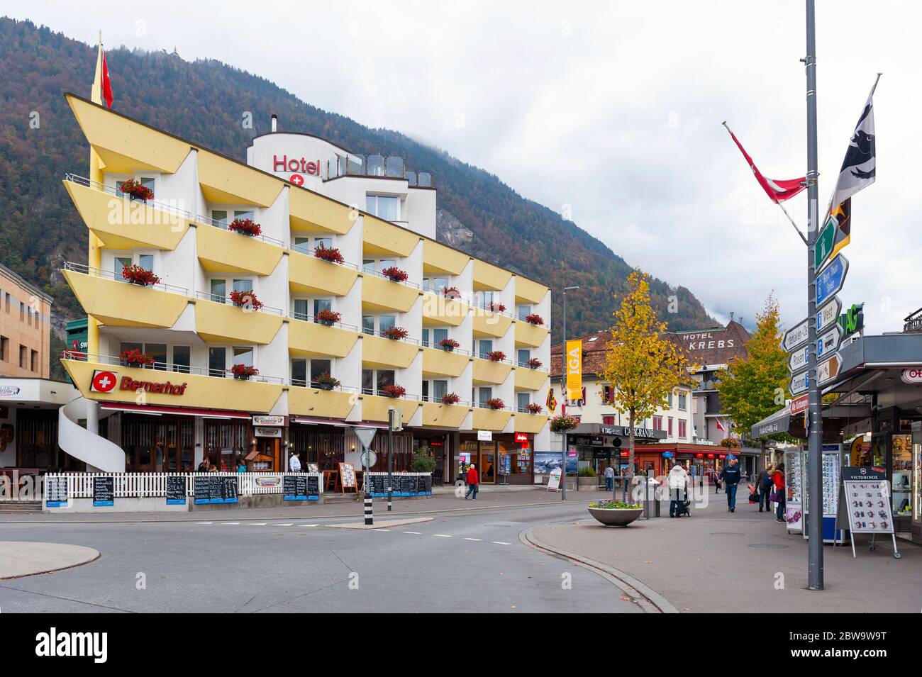 Building exterior of Hotel Bernerhof located in downtown Interlaken, a ...