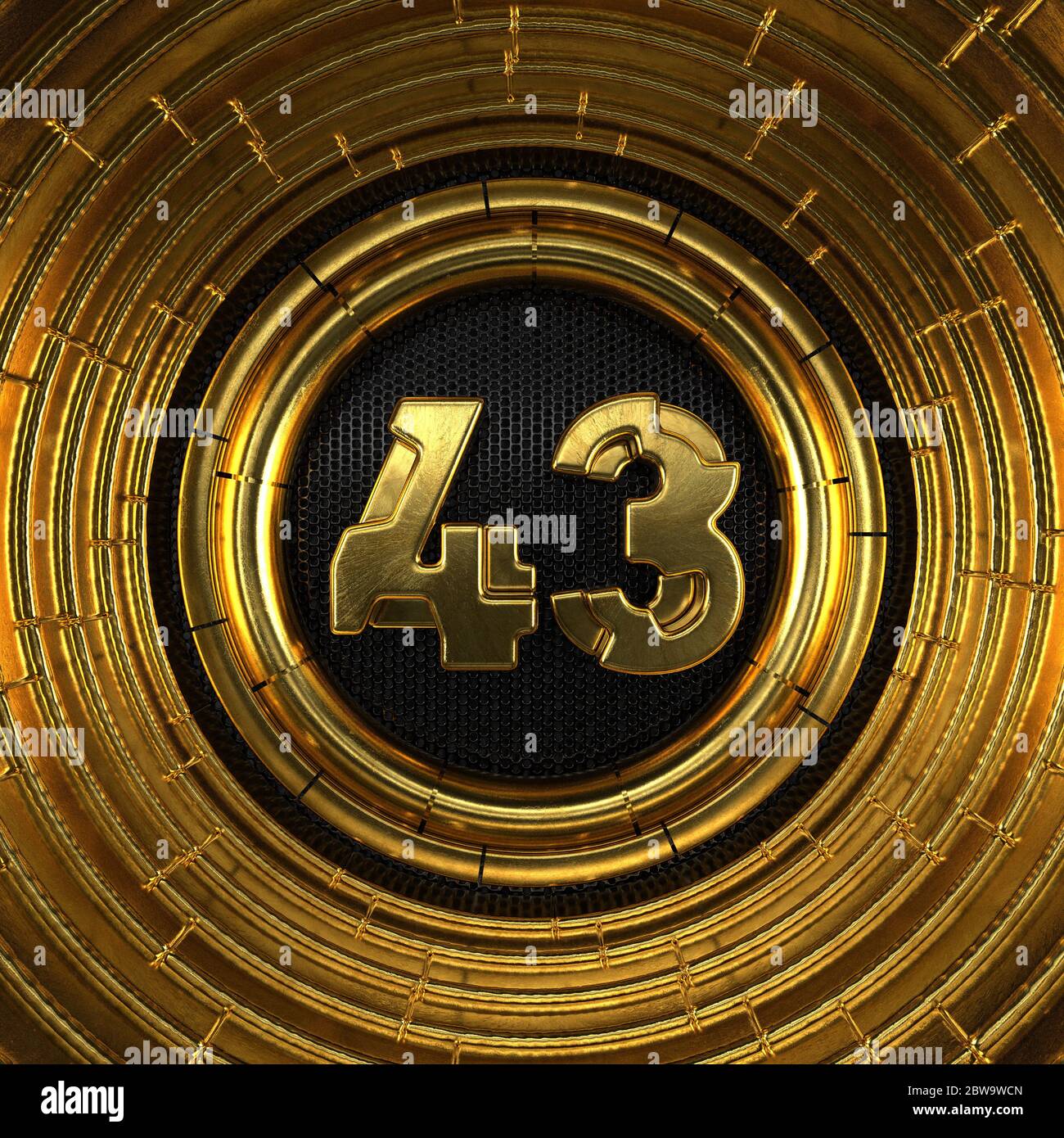 Gold number 43 (number forty-three) with perforated black metal ...