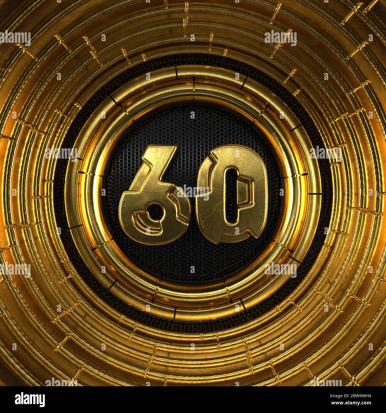 Gold number 60 (number sixty) with perforated black metal background ...