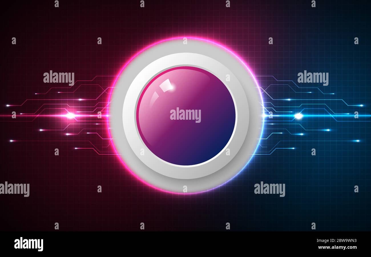 Realistic circle pink and blue button on abstract technology background ...