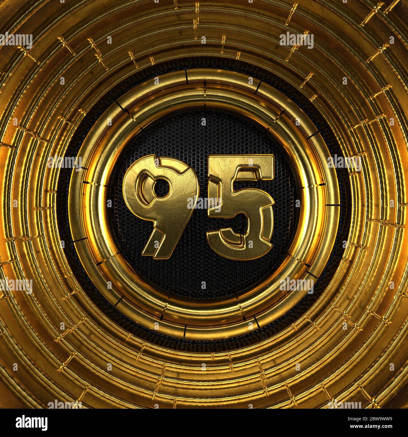 Gold number 95 (number ninety-five) with perforated black metal ...