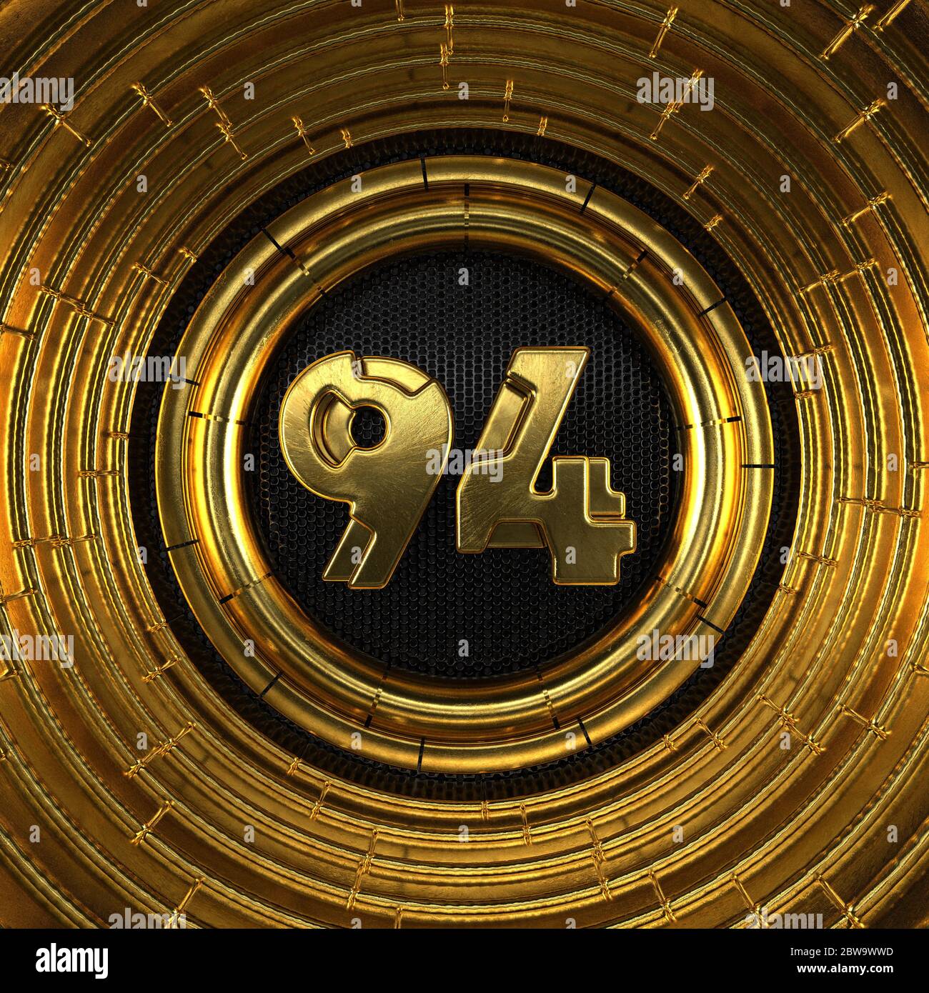 Gold number 94 (number ninety-four) with perforated black metal ...