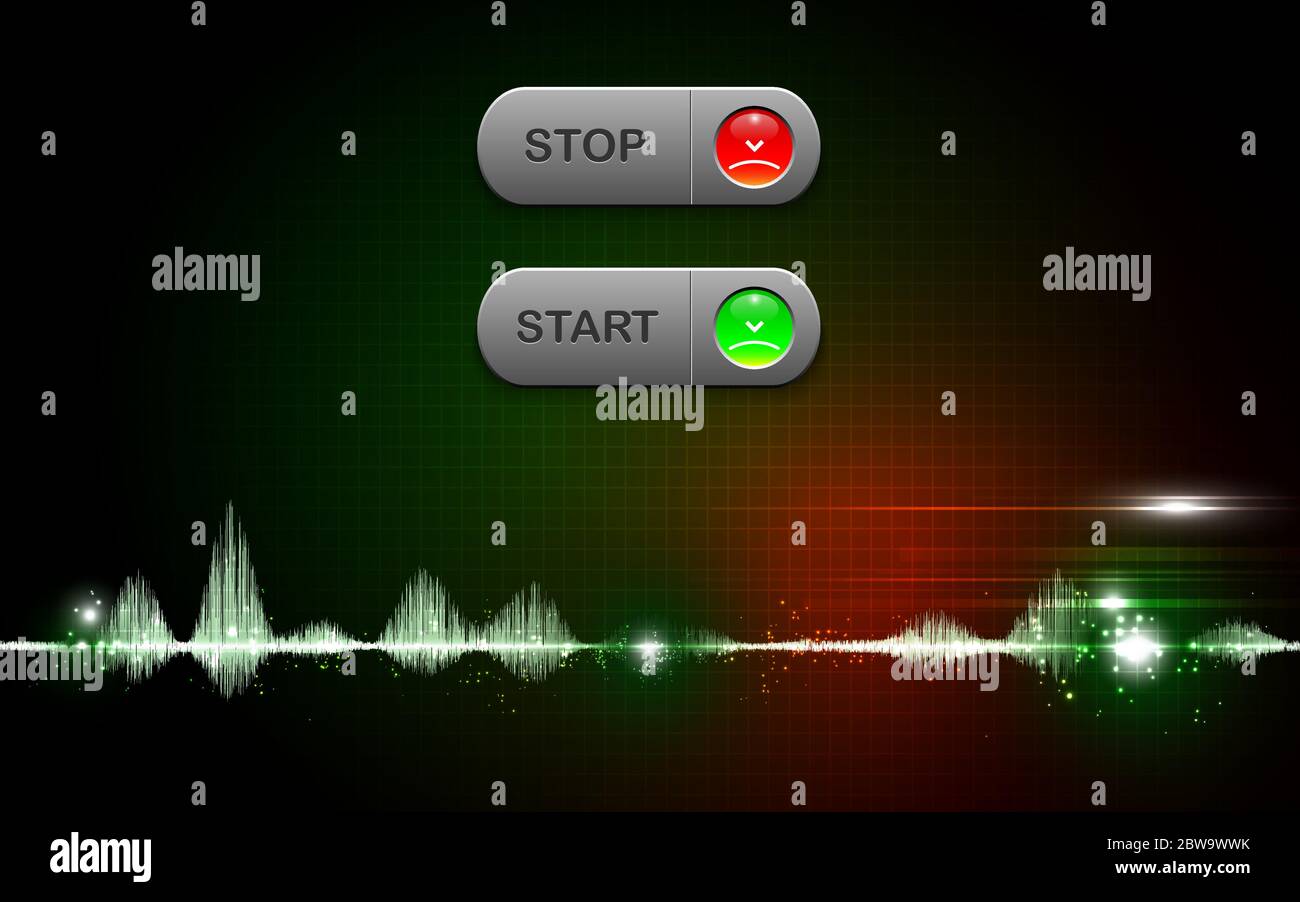 Realistic start and stop button on abstract technology background ...