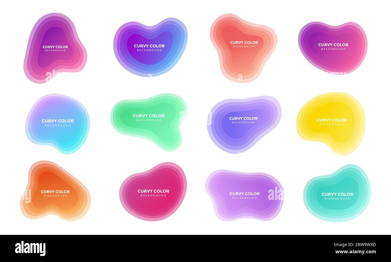 12 Modern liquid abstract blur blob set topographic depth gradient flat style design fluid ...