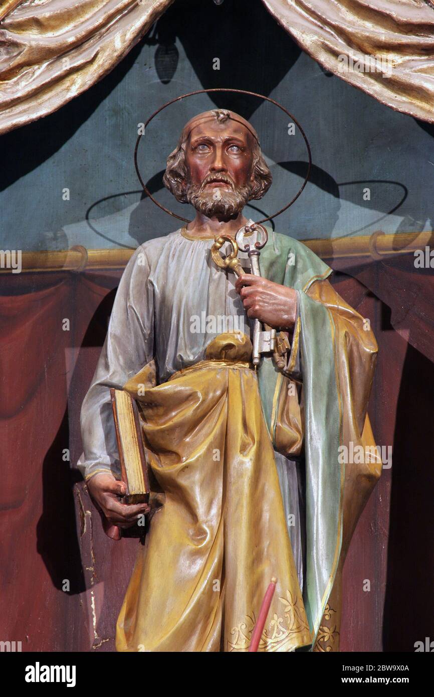 St. Peter statue on the main altar at St. Peter's Church in Sveti Petar ...