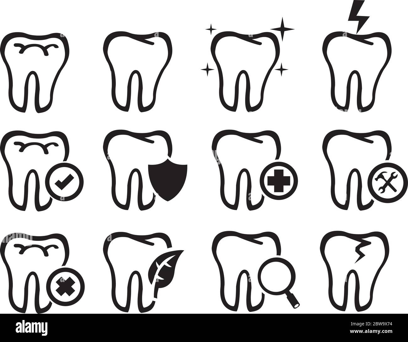 Set of twelve vector illustration of human molar teeth with conceptual ...