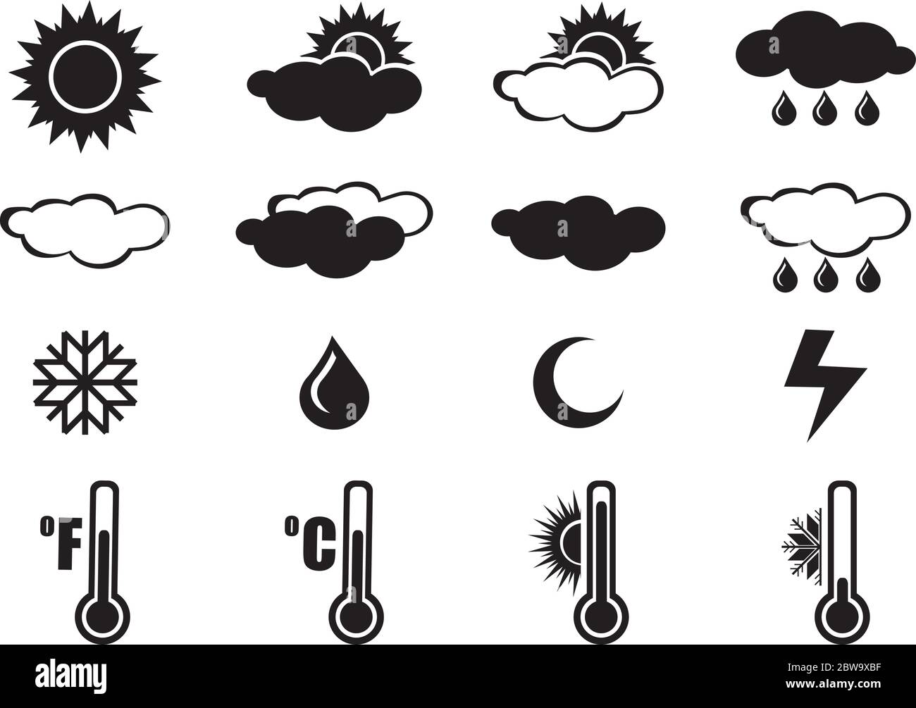 Set of vector illustrations of natural elements and objects for weather ...