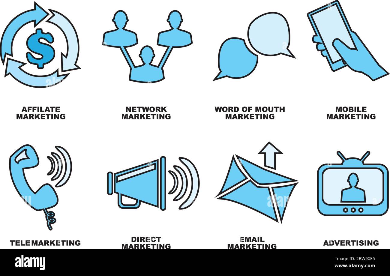 Set of eight hand drawn icon designs for business marketing and ...