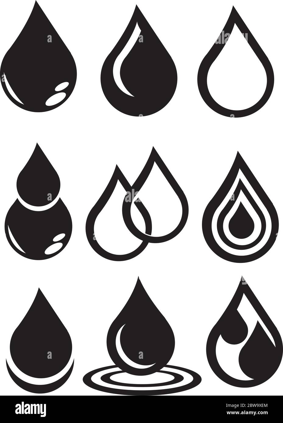 Set of nine designs of water symbol isolated on white background Stock ...