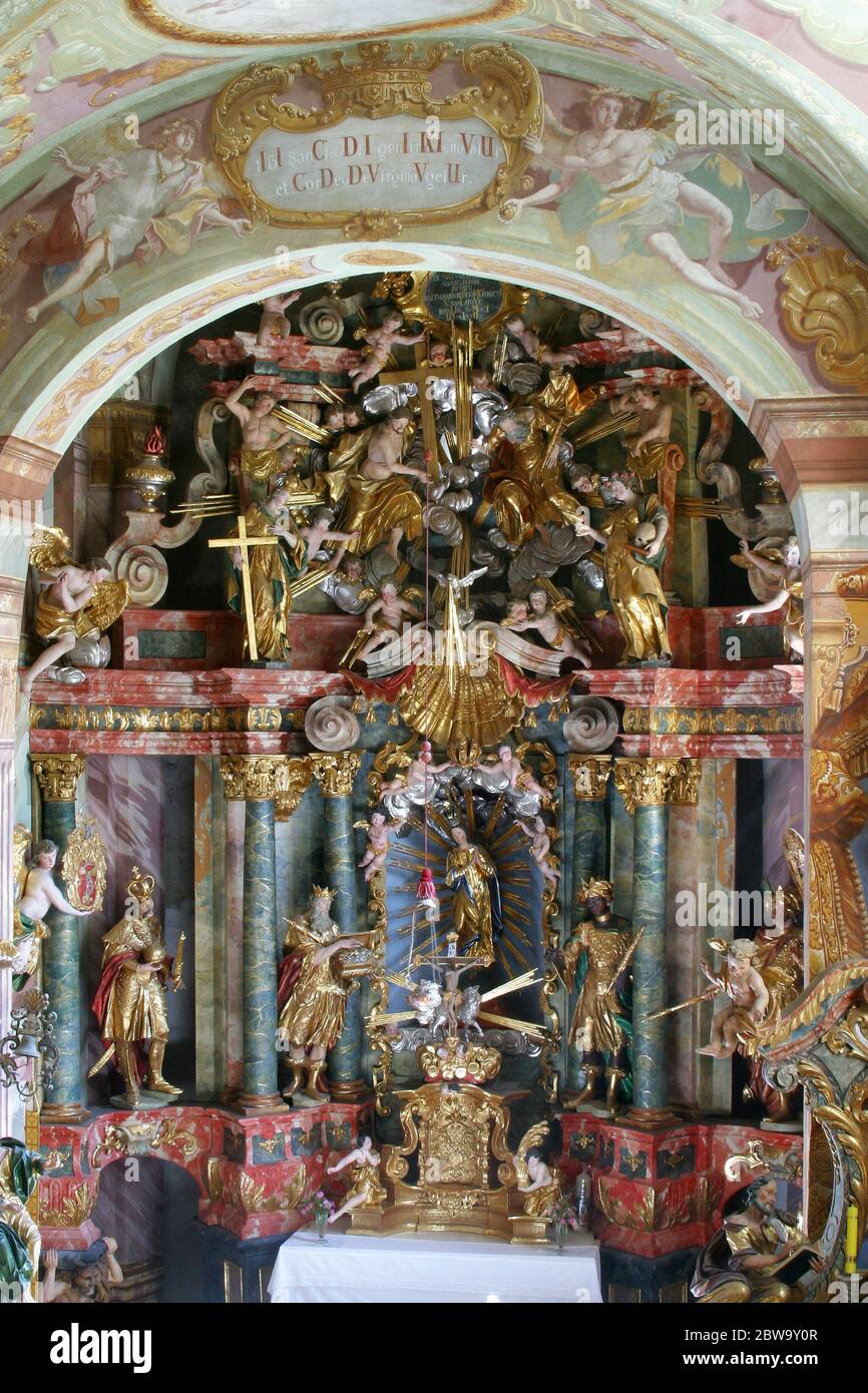 Main altar in the Baroque Church of Our Lady of the Snow in Belec ...