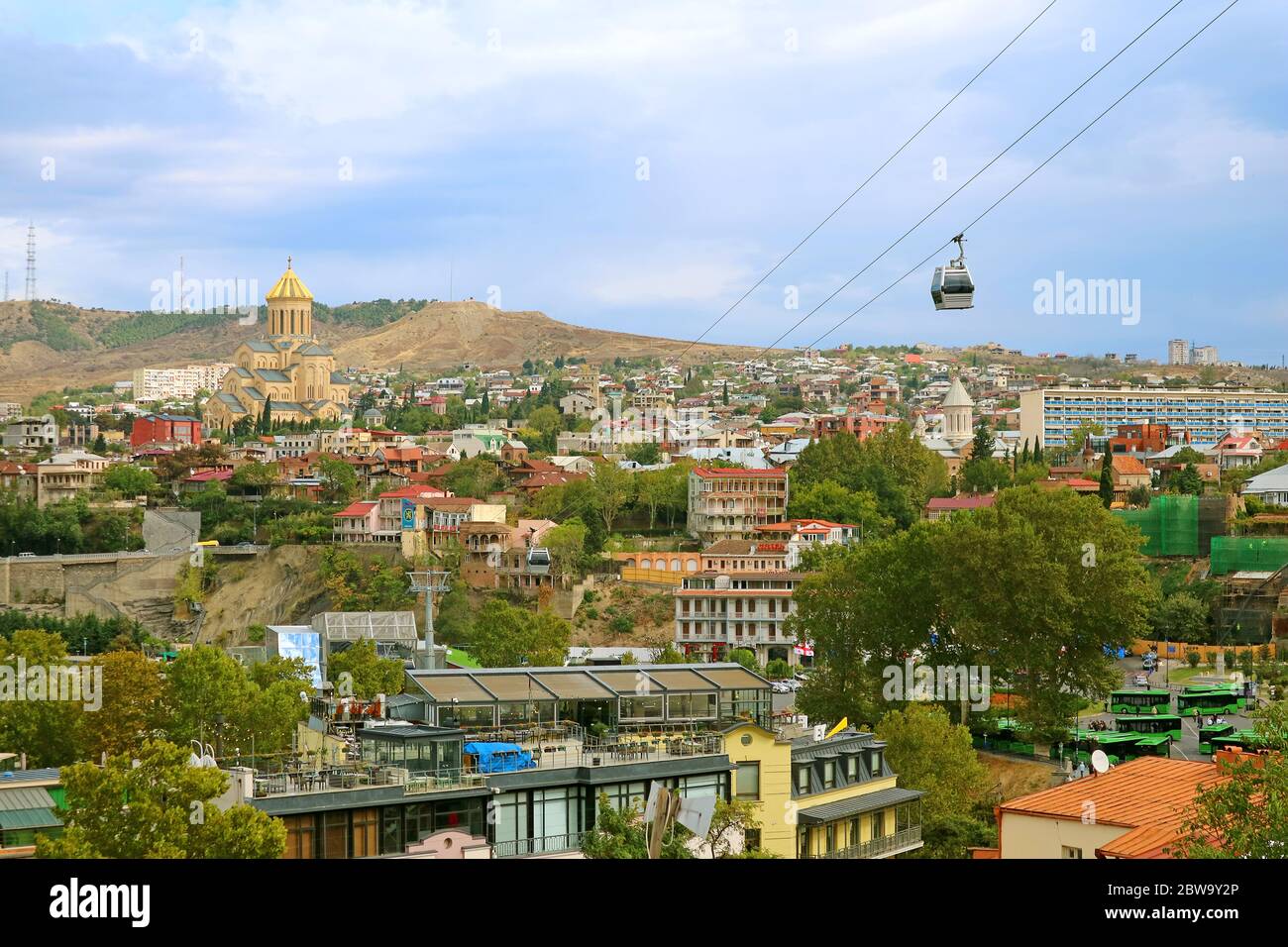 The Scenery of Aerial Cable Car from Downtown Tbilisi to Narikala ...