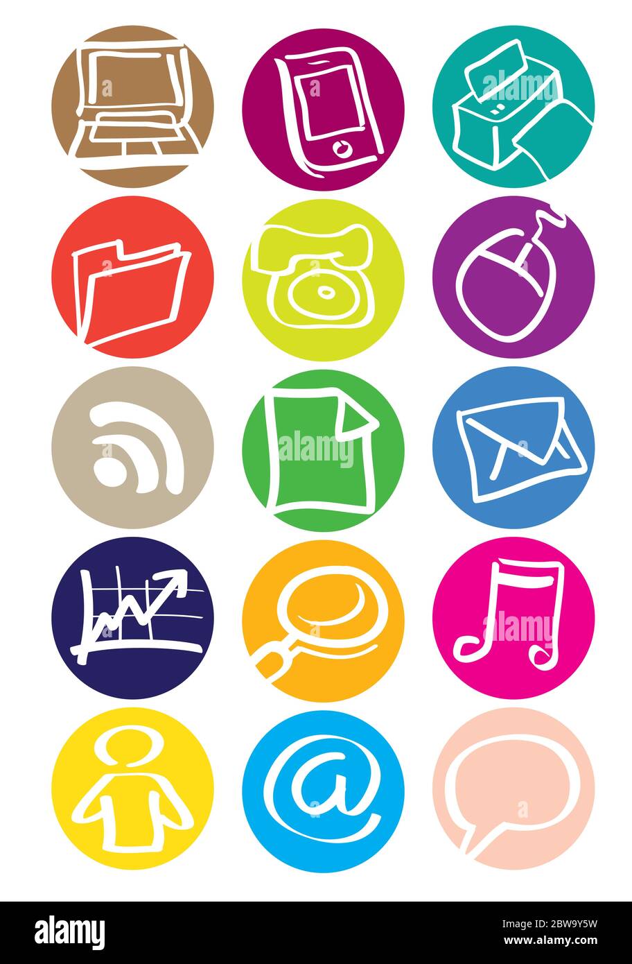 Round vector icon set of office supplies isolated on white background ...