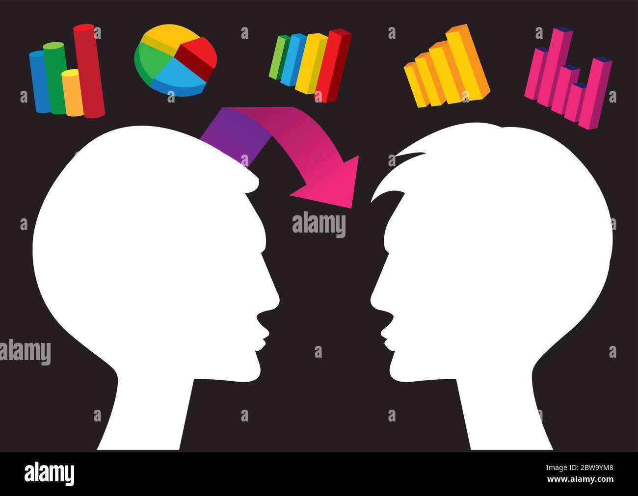 Vector illustration of arrow linking white silhouettes of two people ...