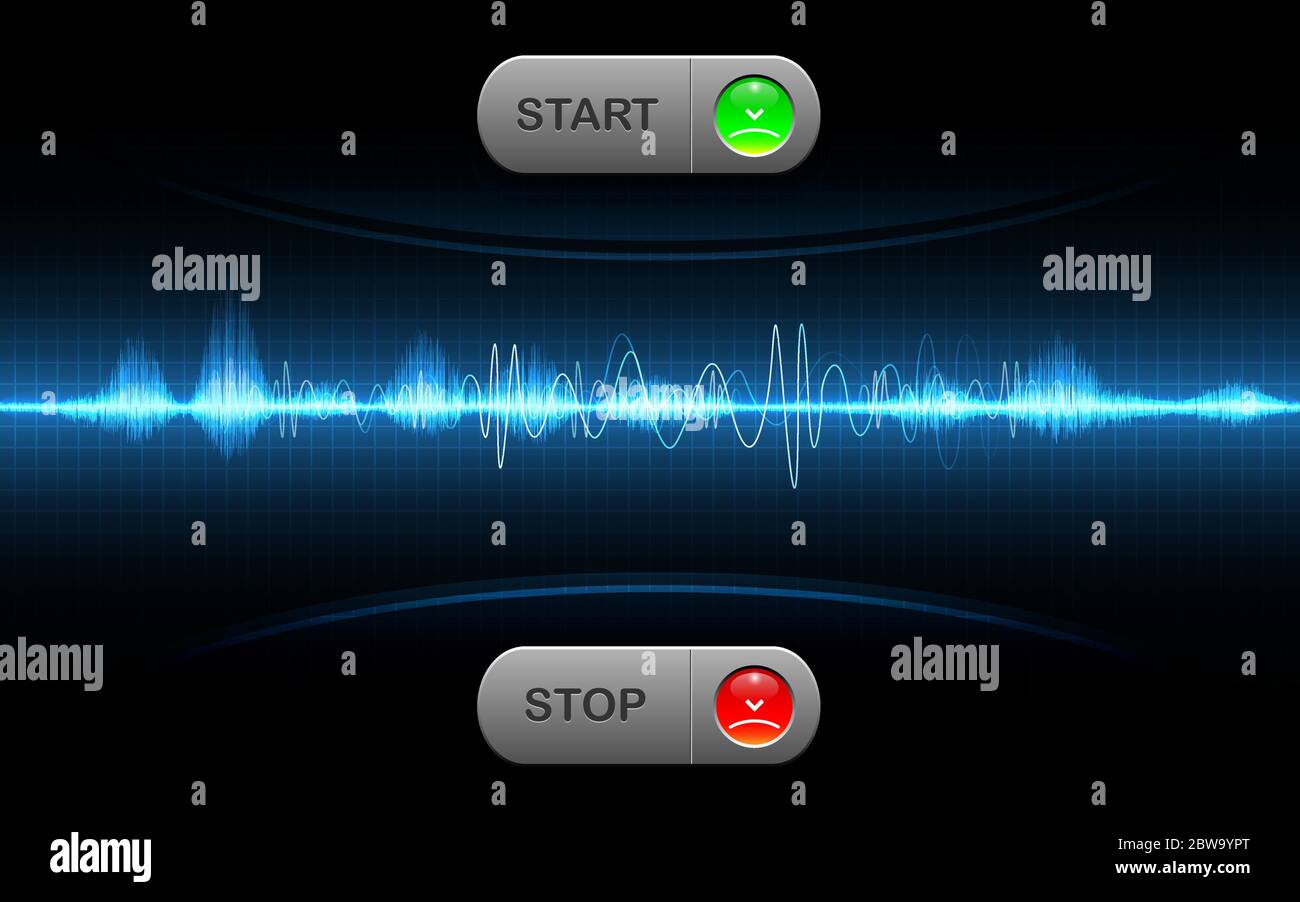 Realistic start and stop button sound wave abstract technology ...