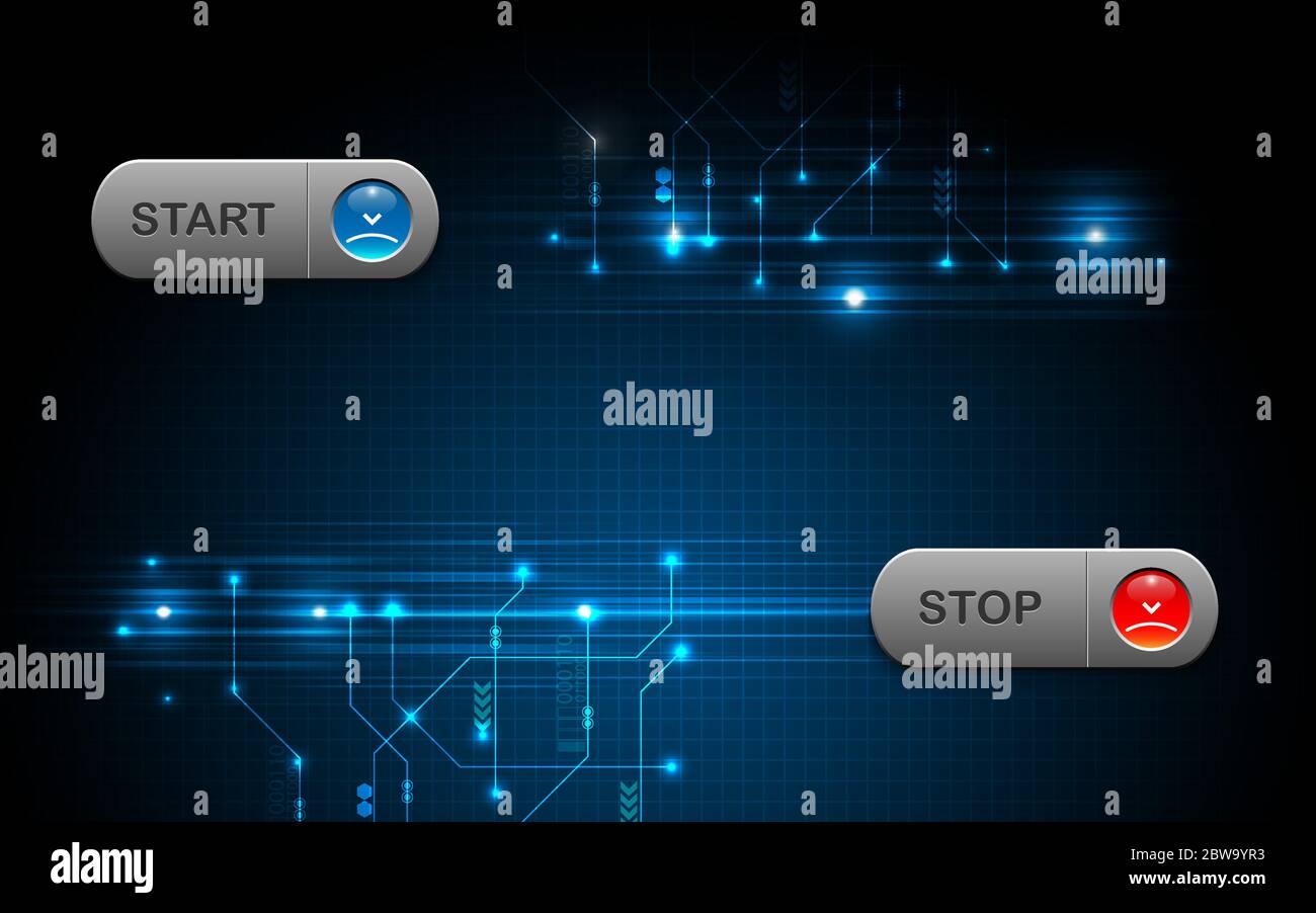 Realistic start and stop button on abstract technology background ...