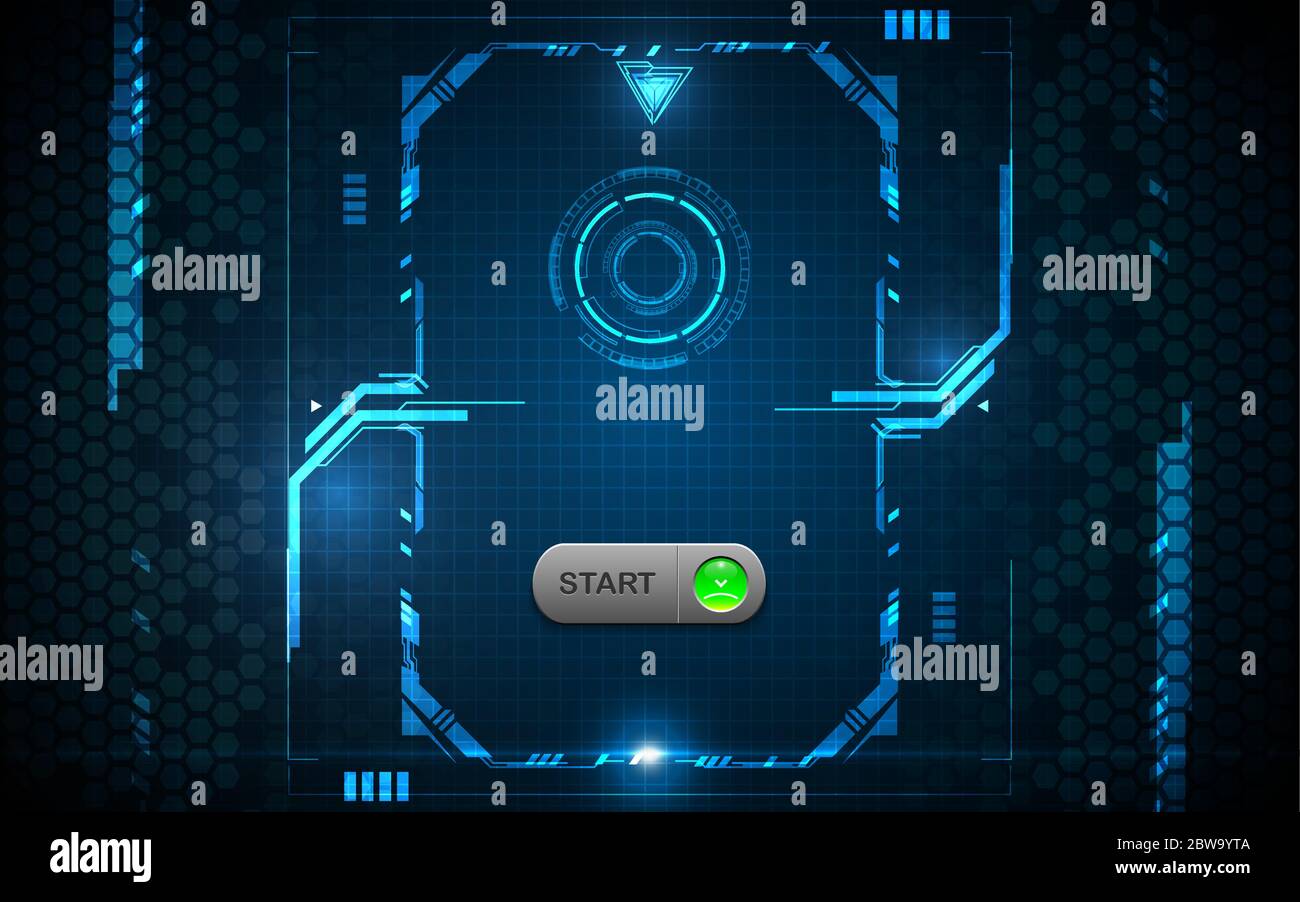 Realistic start circle game button on abstract technology background ...
