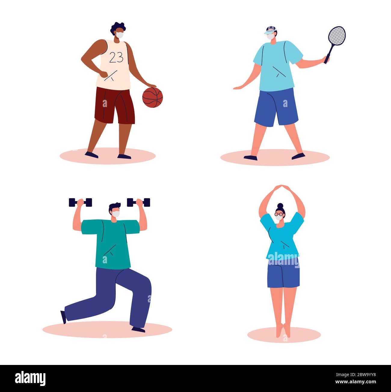 group of people practicing exercise using face mask Stock Vector Image ...