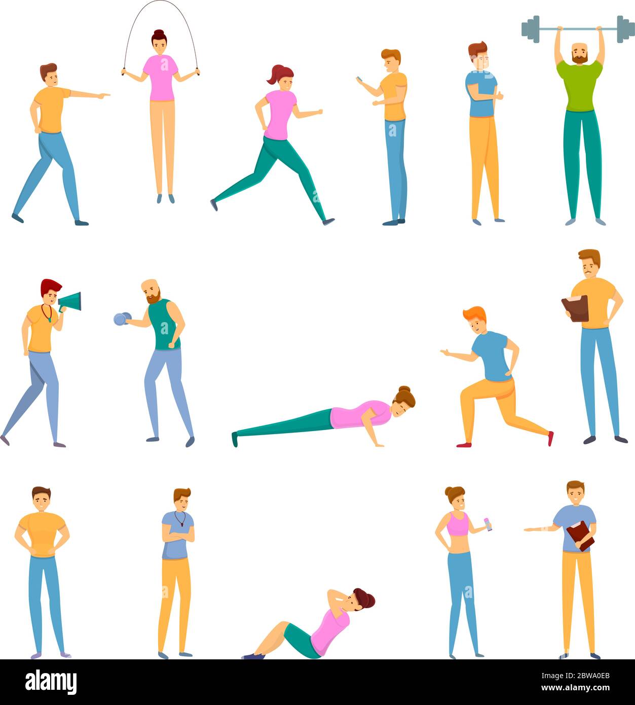 Personal trainer icons set. Cartoon set of personal trainer vector ...