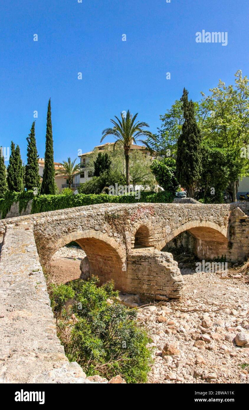 Historical Roman bridge in Pollensa, Mallorca, Balearic Islands, Spain ...