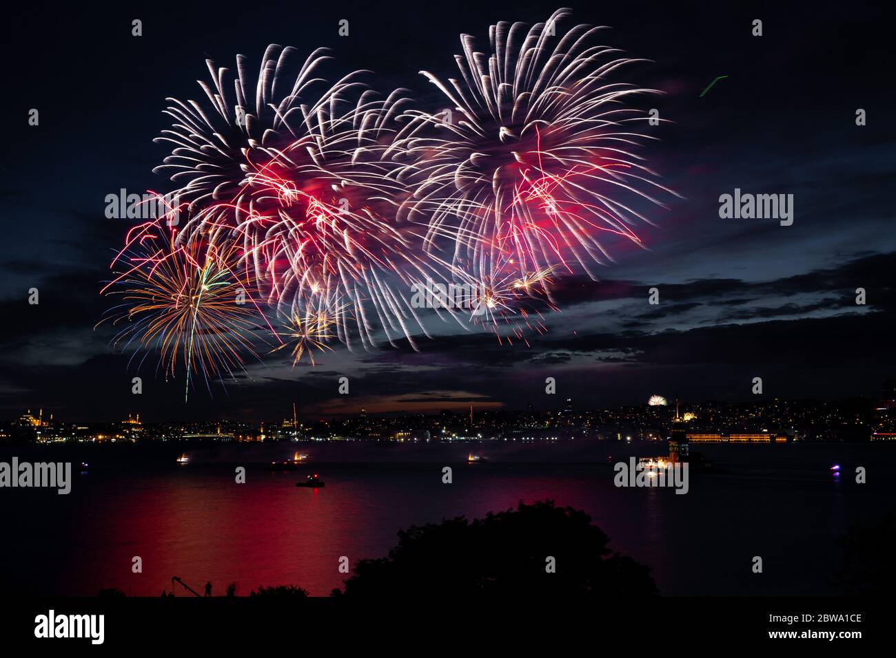 Fireworks over Bosphorus Strait, Istanbul City, Turkey Stock Photo - Alamy