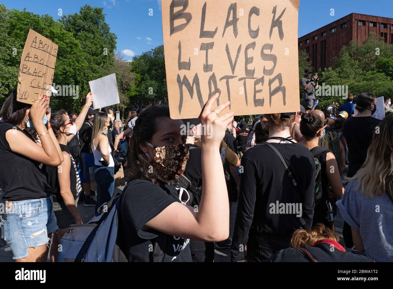 NEW YORK, NY - MAY 30, 2020: Protesters march and carry signs on the ...