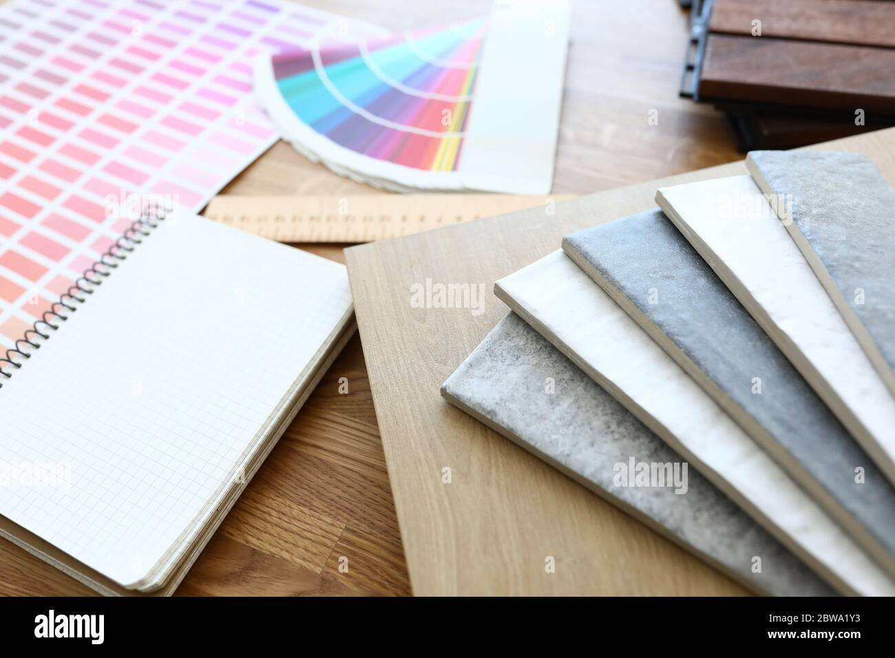 On table is color scheme and samples with color Stock Photo - Alamy
