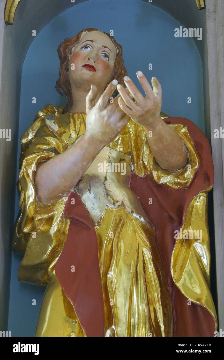 Saint Barbara statue on the main altar in Our Lady Chapel in Dubovec ...