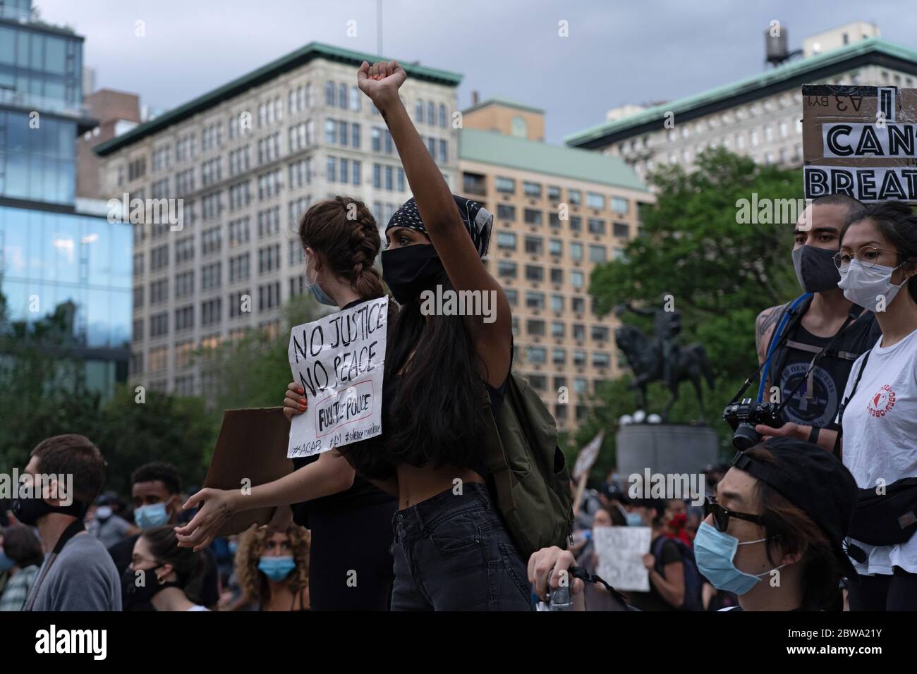 NEW YORK, NY - MAY 30, 2020: Protesters march and carry signs on the ...