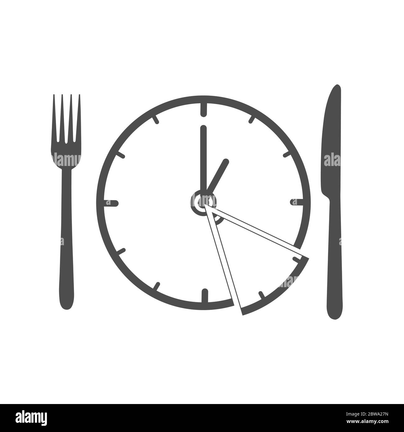 Vector illustration with a clock, fork and knife as a symbol of time ...