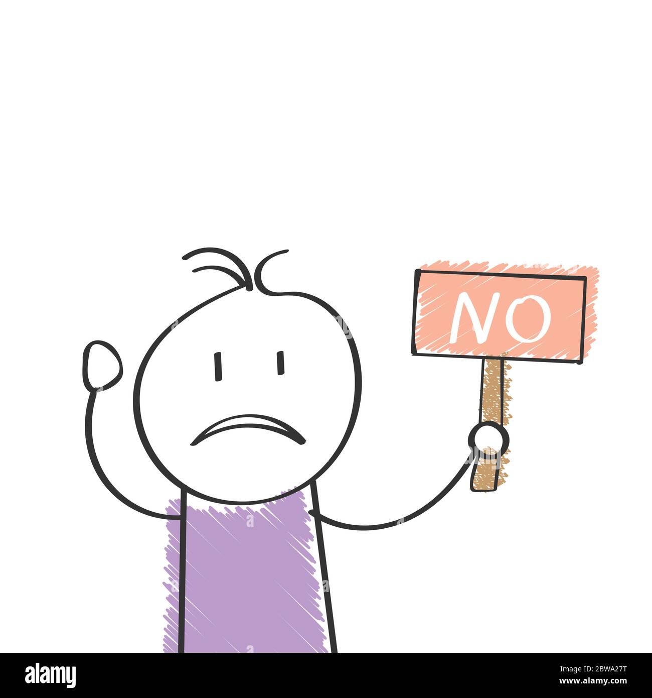 cartoon man holds a sign that says NO. Flat Doodle style for design and ...