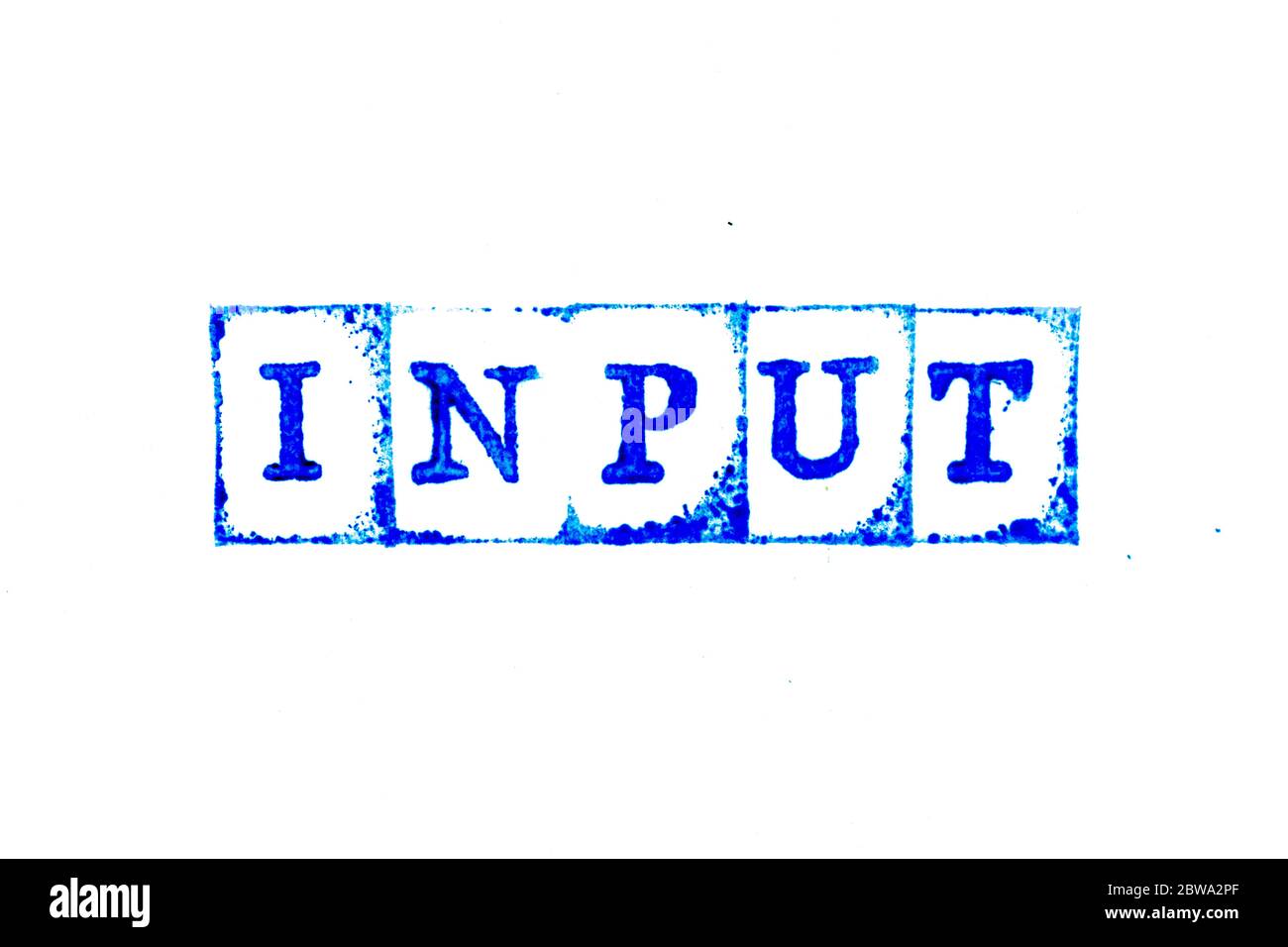 Blue ink of rubber stamp in word input on white paper background Stock ...