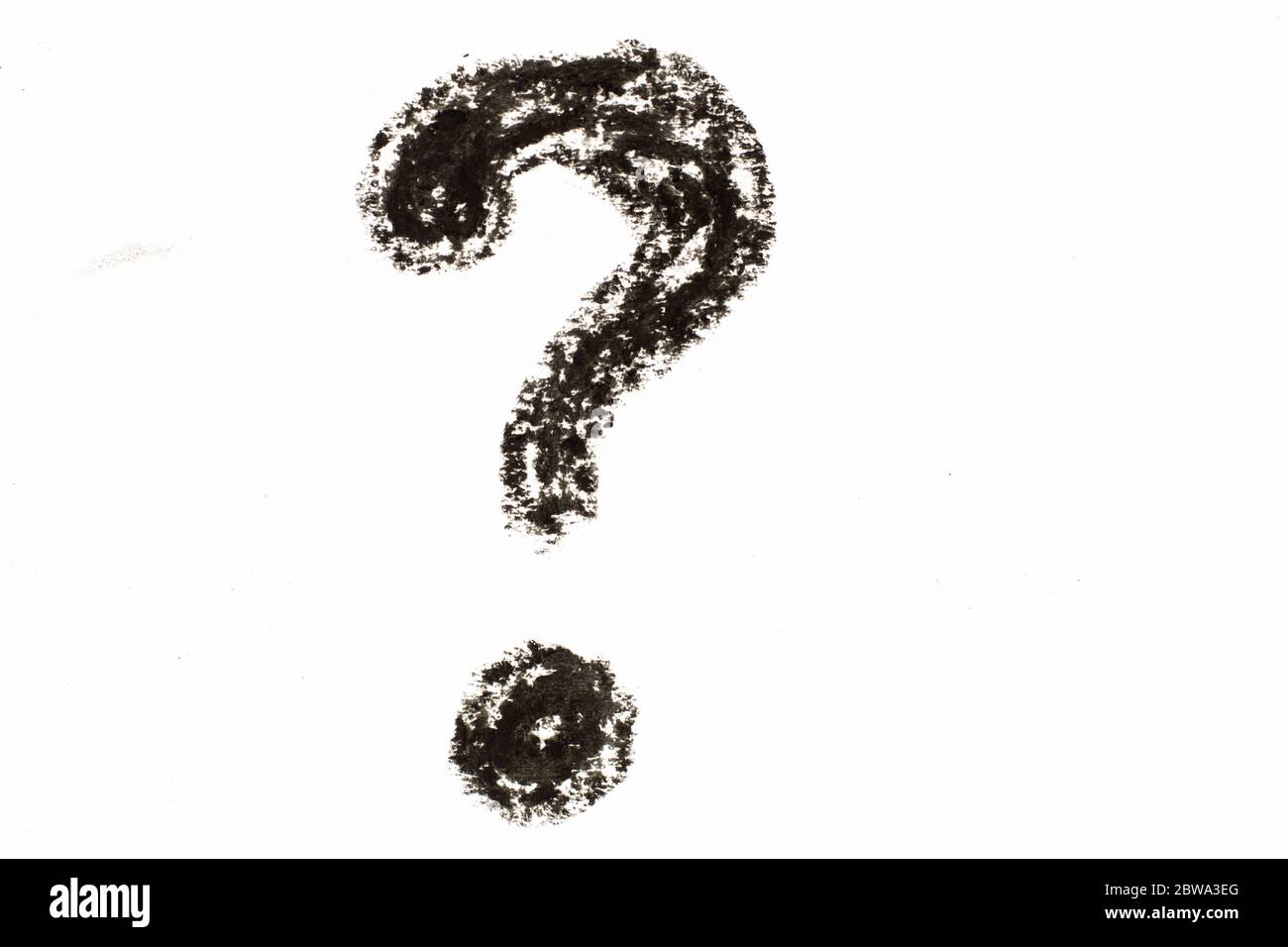 Black color oil pastel drawing in question mark shape on white paper ...