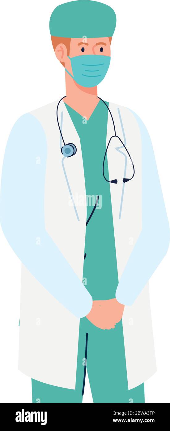 doctor using face mask during covid 19 on white background Stock Vector ...