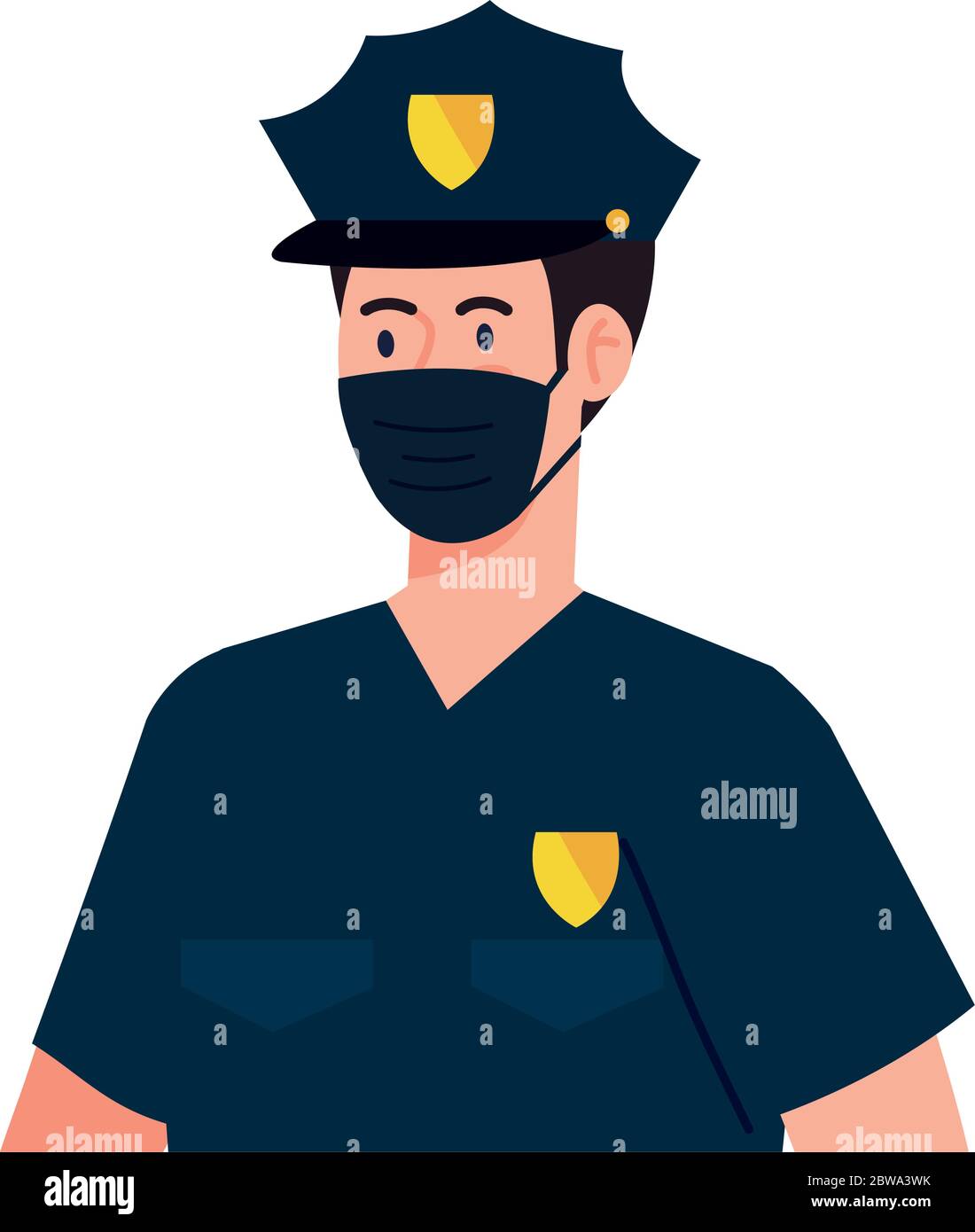 policeman using face mask during covid 19 on white background Stock ...