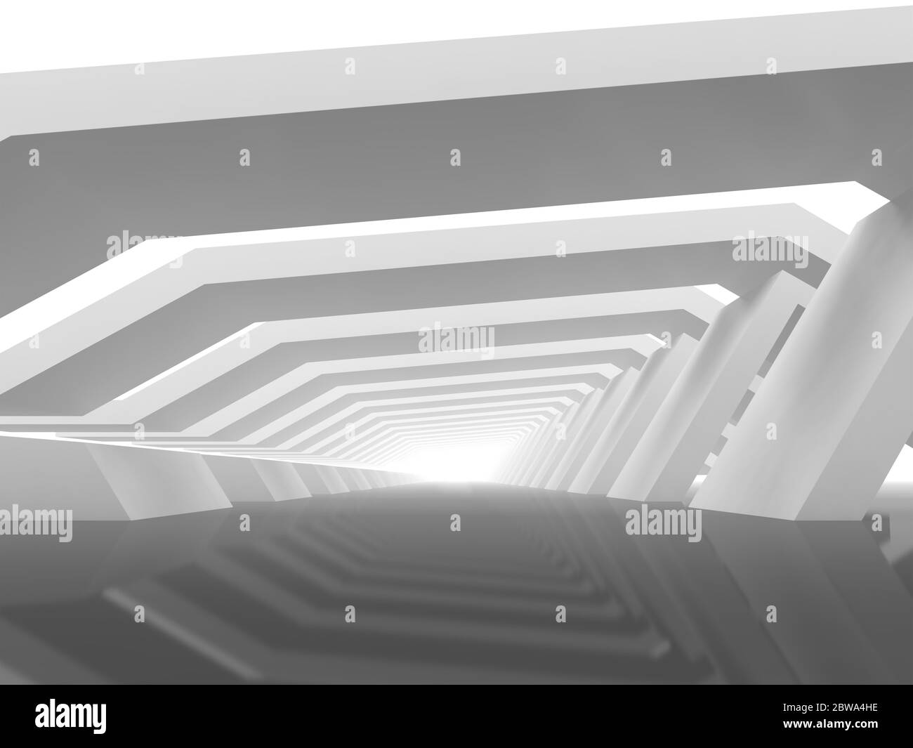 Abstract digital background with empty white endless tunnel perspective ...