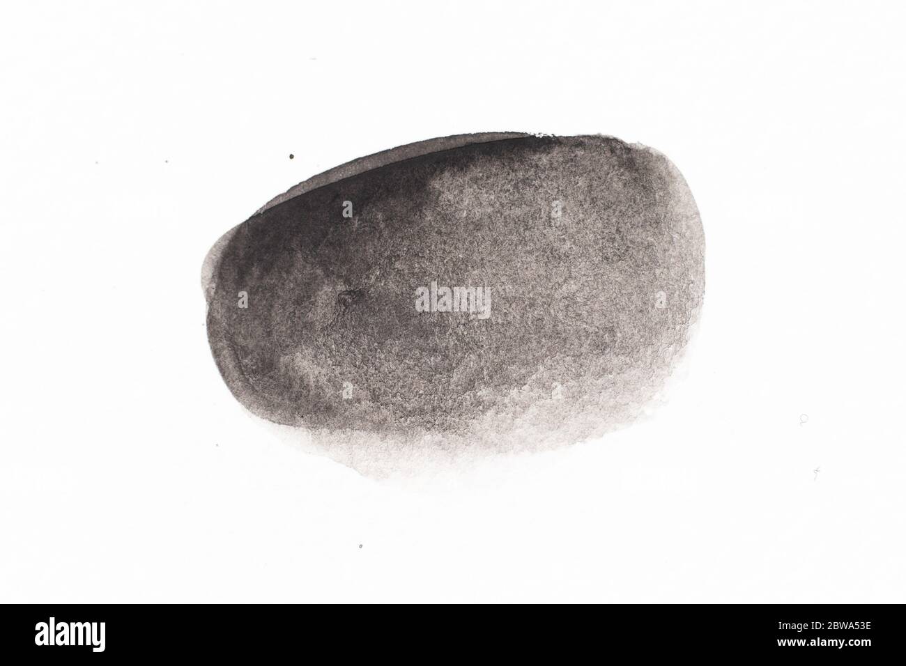 Black color watercolor handdrawing as round brush or banner on white ...
