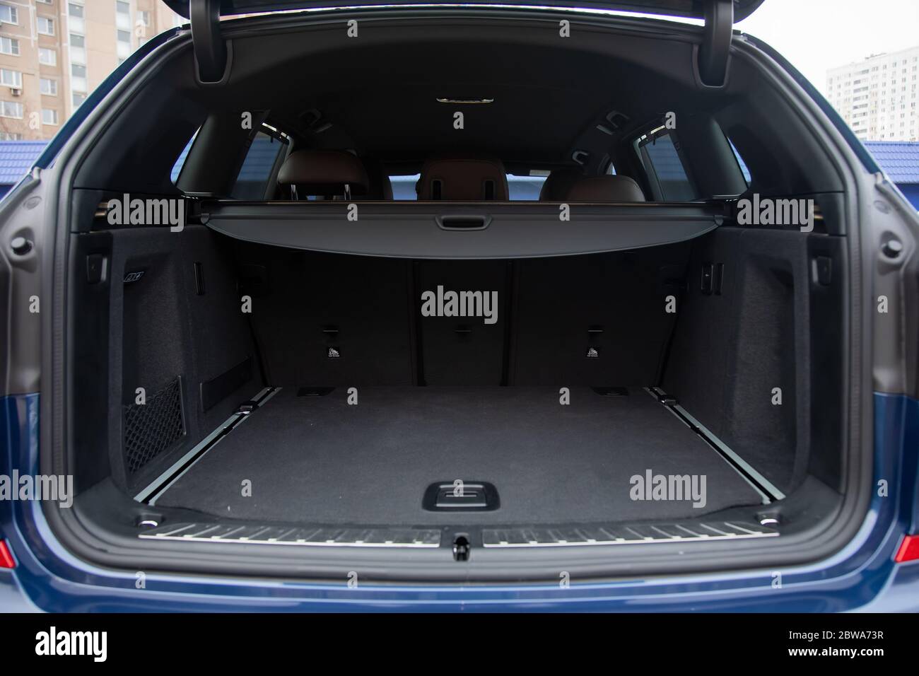 empty roomy open trunk of modern crossover car, copy space, Rear view ...