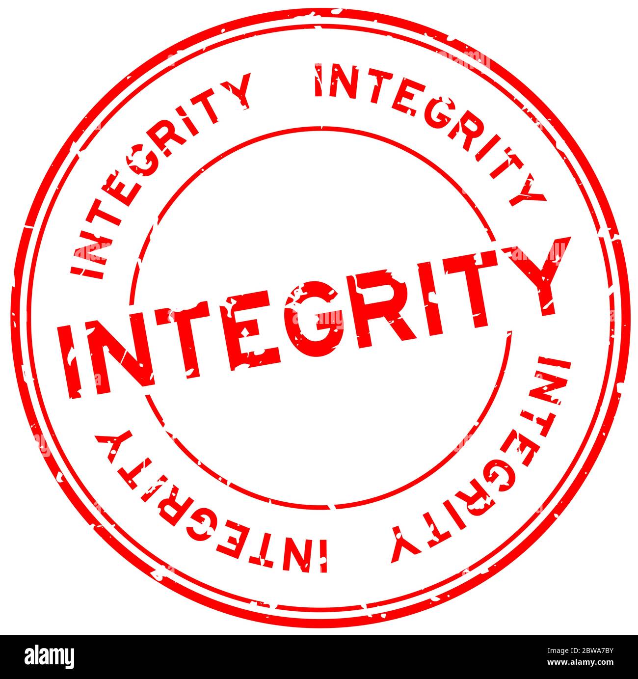 Grunge red integrity word round rubber seal stamp on white background ...