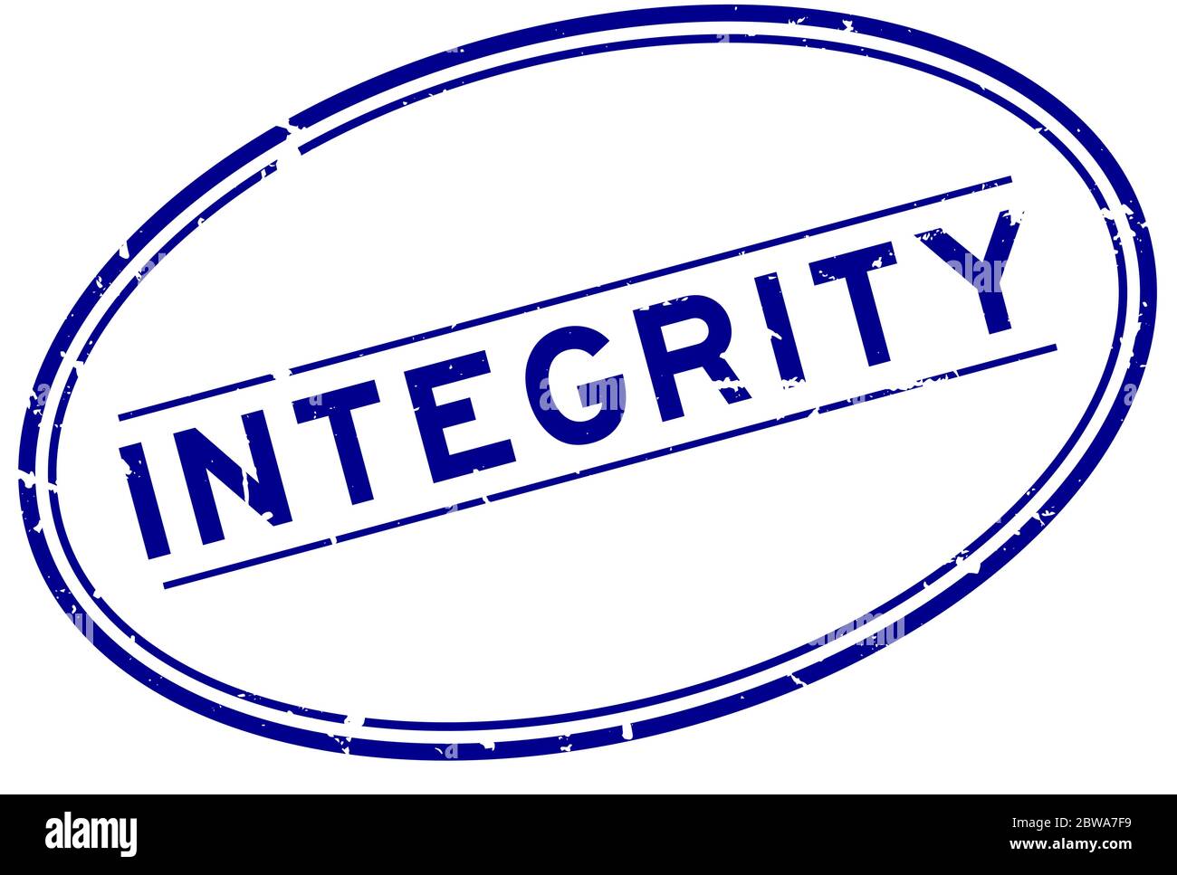 Grunge blue integrity word oval rubber seal stamp on white background ...