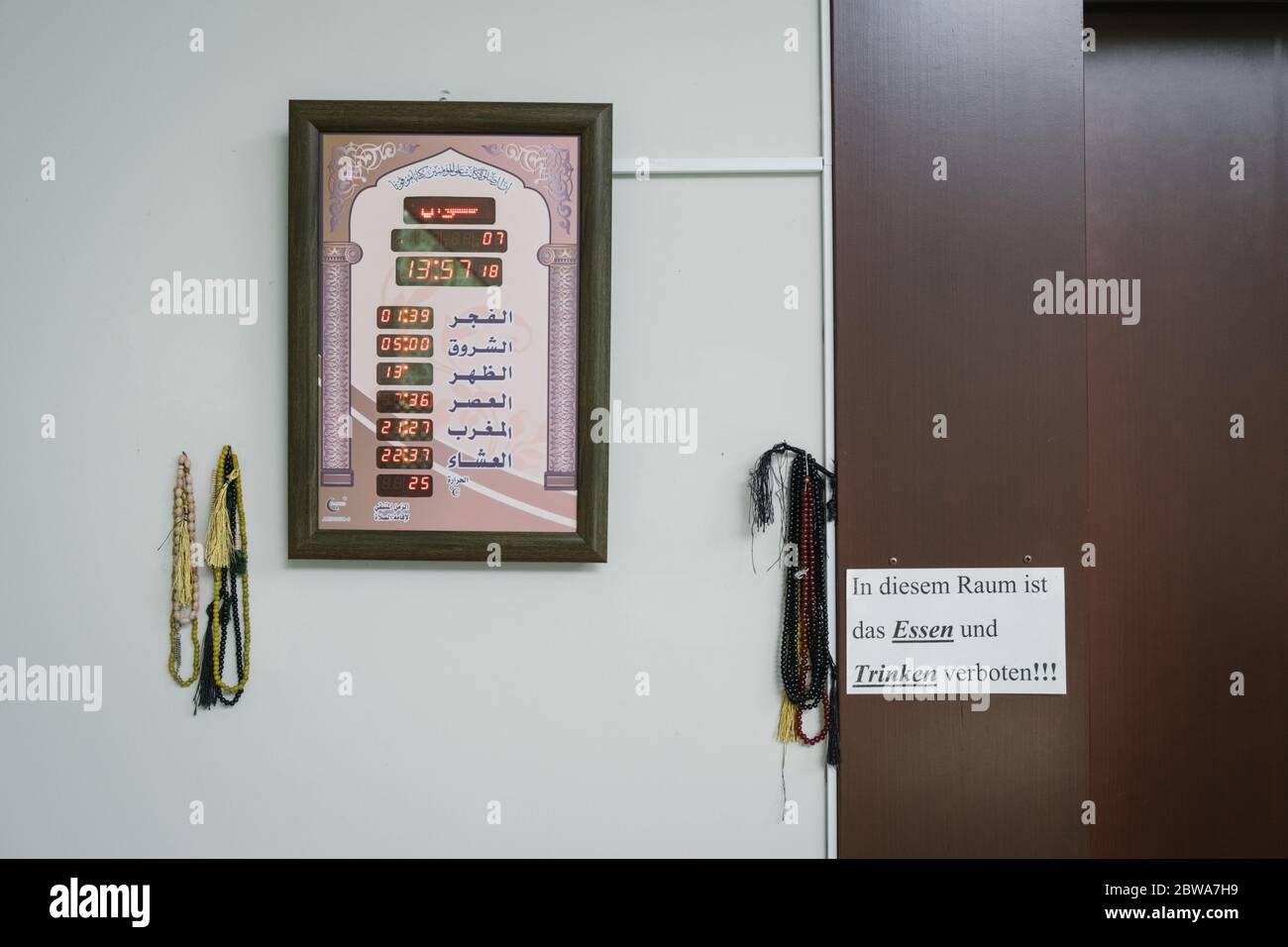 Wolfsburg, Germany. 29th May, 2020. Prayer chains hang in the mosque of ...